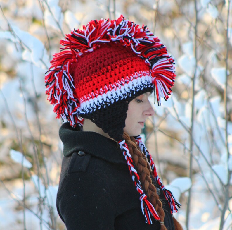 Mohawk Hat Red White & Black Ombre Fade Ear Flap Style Warm - Etsy