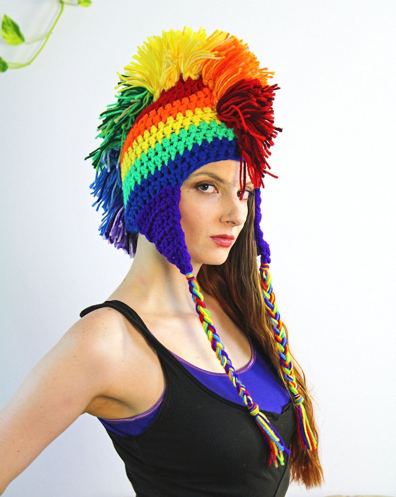 Rainbow Mohawk Crochet Beanie Hat: Handmade LGBTQ Pride Winter Cap - Etsy