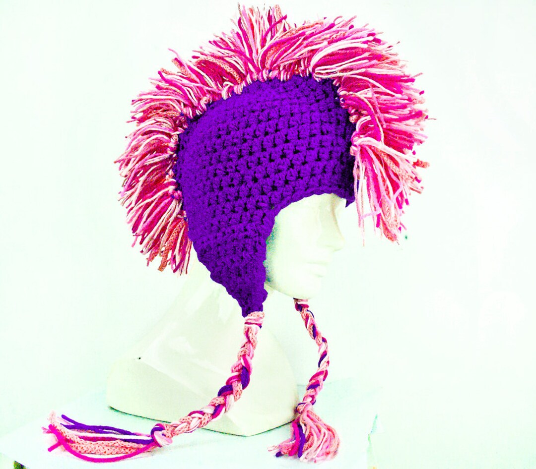 Girl's Purple Earflap Hat With Hot Pink Mohawk - Etsy