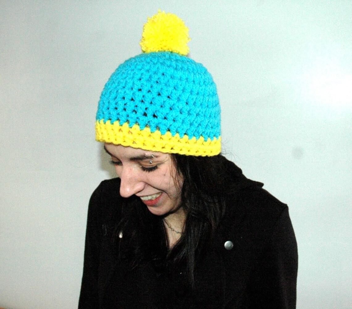Stan Marsh Hat Blue and Red Pom Pom Handmade Knit Cap Costume | Etsy