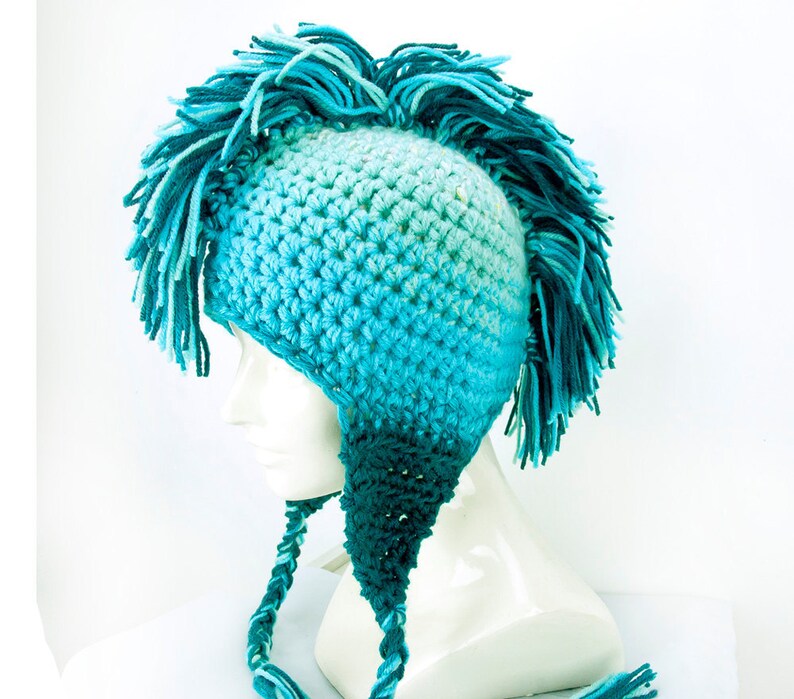 Teal and Blue Ombre Mohawk Earflap Hat - Etsy