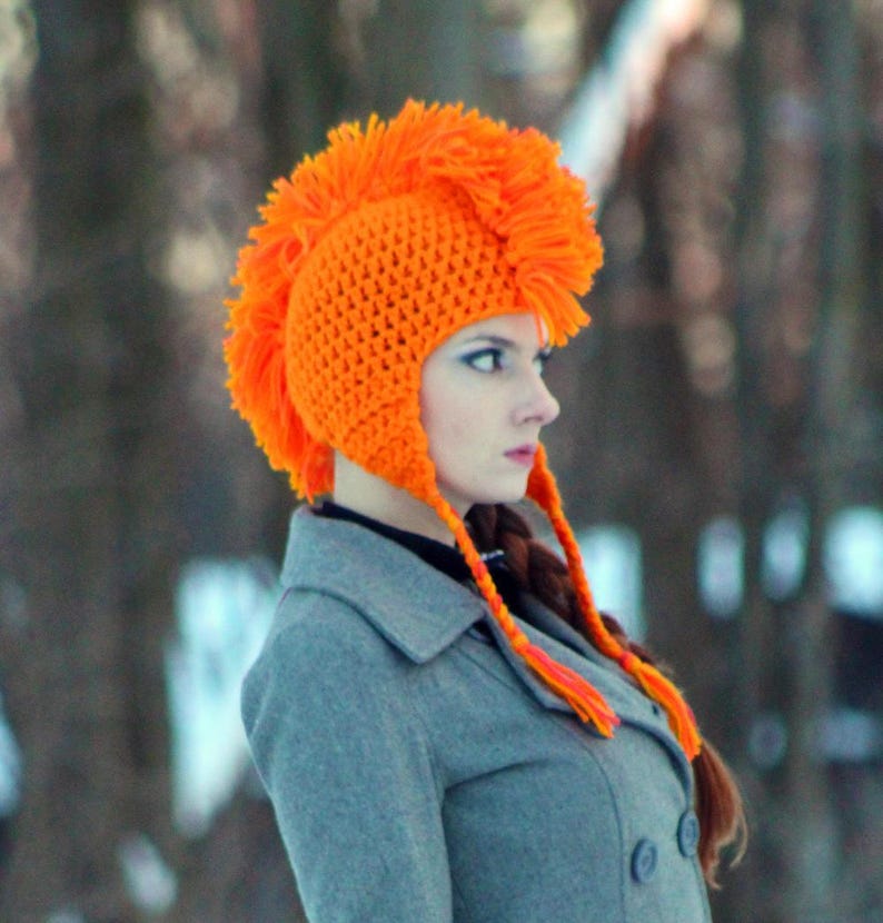 Orange Mohawk Ear Flap Hat for Winter Handmade One of a Kind - Etsy