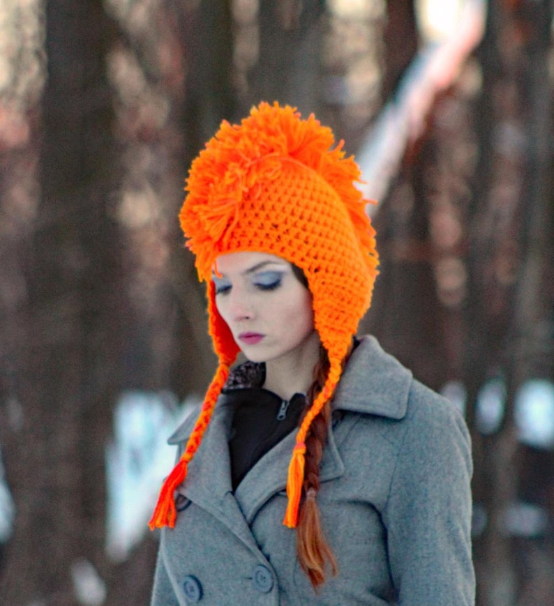 Orange Mohawk Ear Flap Hat for Winter Handmade One of a Kind - Etsy