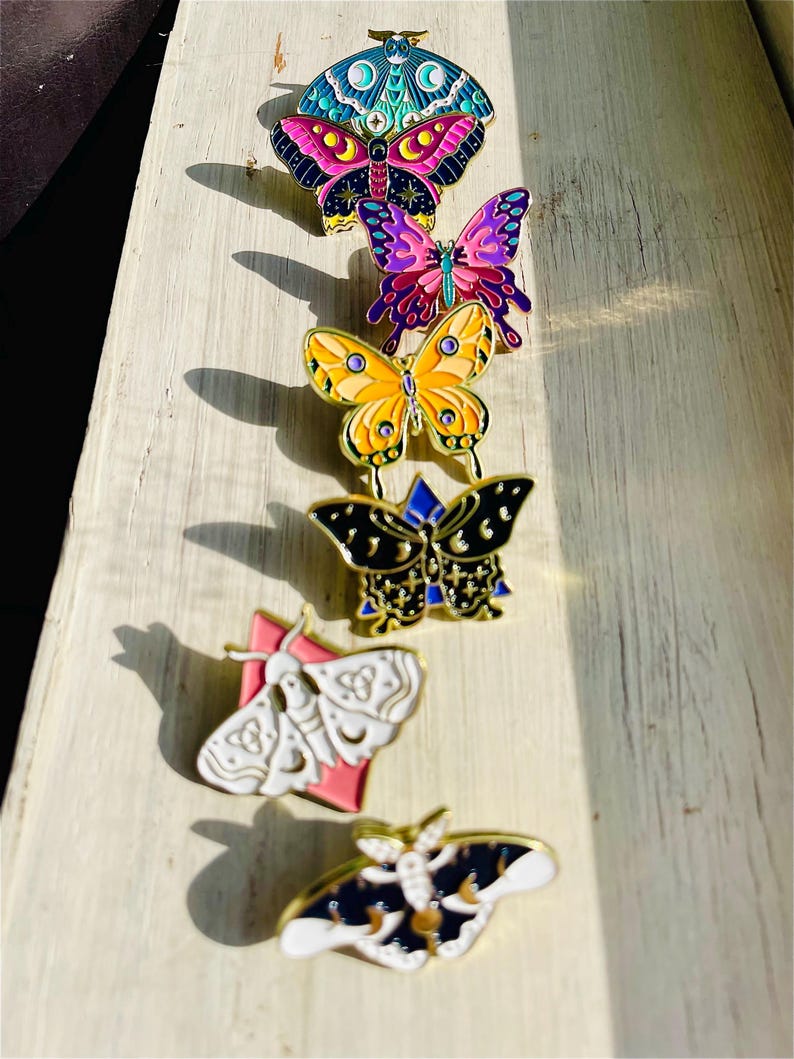 Butterfly Enamel Pin Medium Size Cottage Core Meadow Flowers Rainbow ...