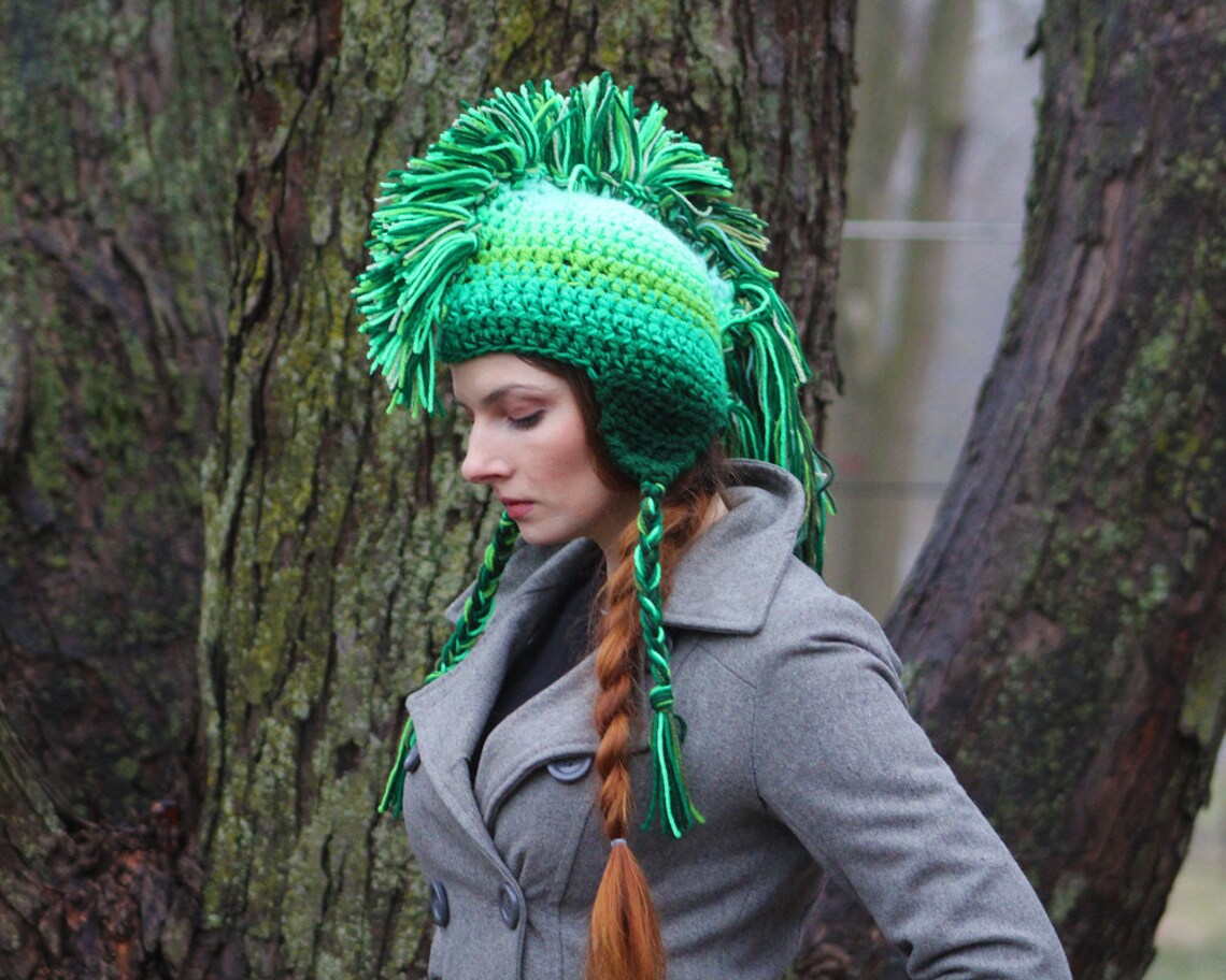 Green Ombre Fade Mohawk Earflap Hat Color Gradient Fade - Etsy