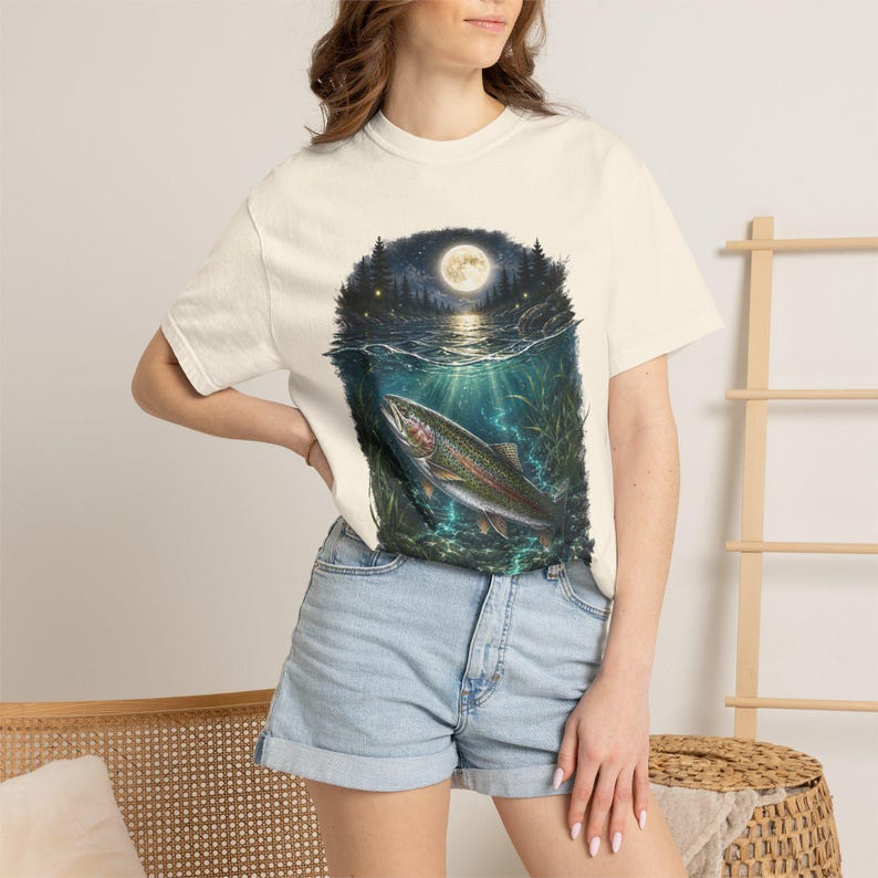 Moonlit Trout Shirt, 90s Fishing Tee, Comfort Colors Trout Graphic ...