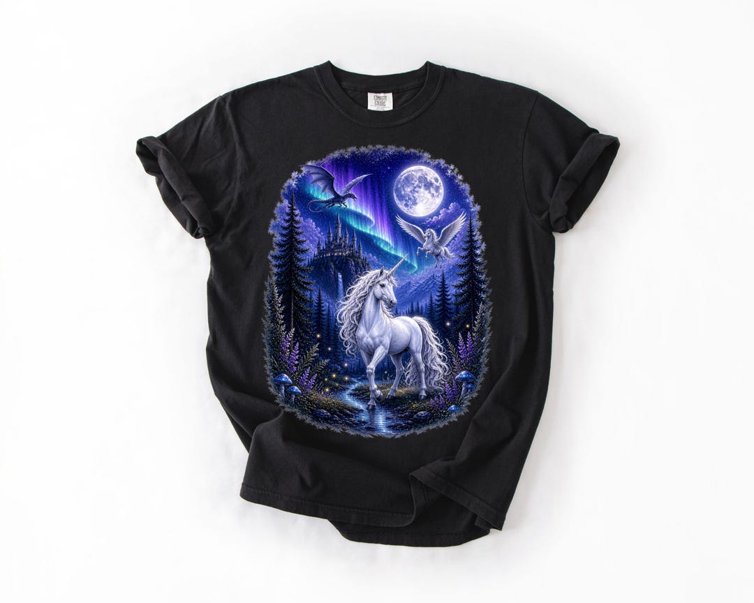 Unicorn Shirt, Fantasy Castle Comfort Colors Tee, Pegasus Dragon Moon ...