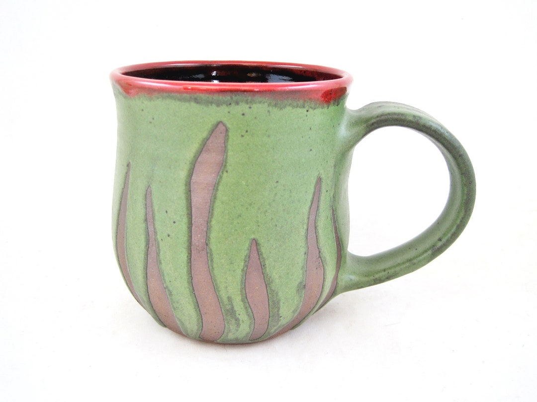 20 Oz. Pottery Mug, Handmade Ceramic Coffee Mug, Large Seaweed Green ...