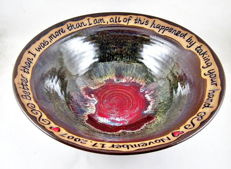 Custom engraved pottery wedding bowl with names date and | Etsy