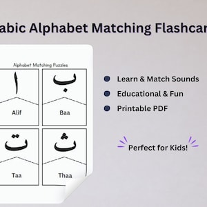 Arabic Alphabet Matching Flashcards for Kids Learn and Match Sounds ...