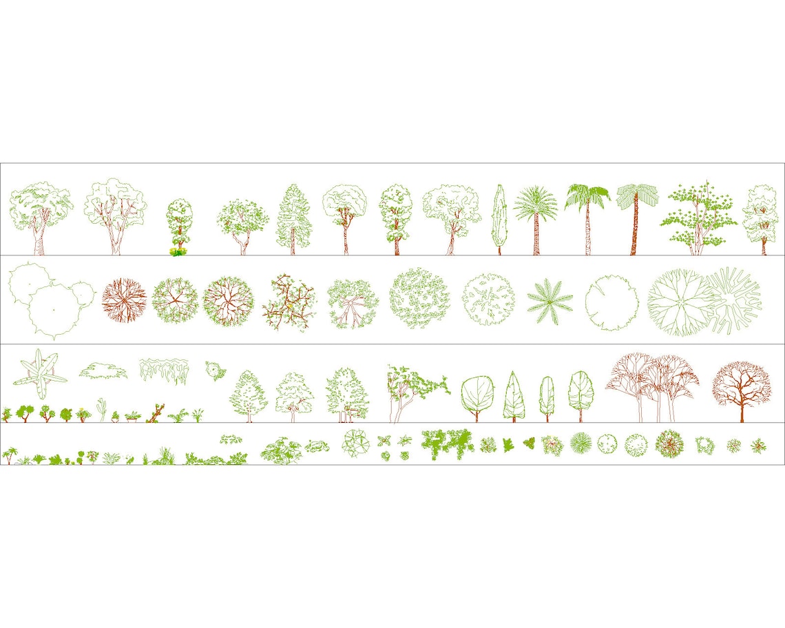 Autocad Landscaping Blocks: Trees, Palms, and Plants in Plan and ...