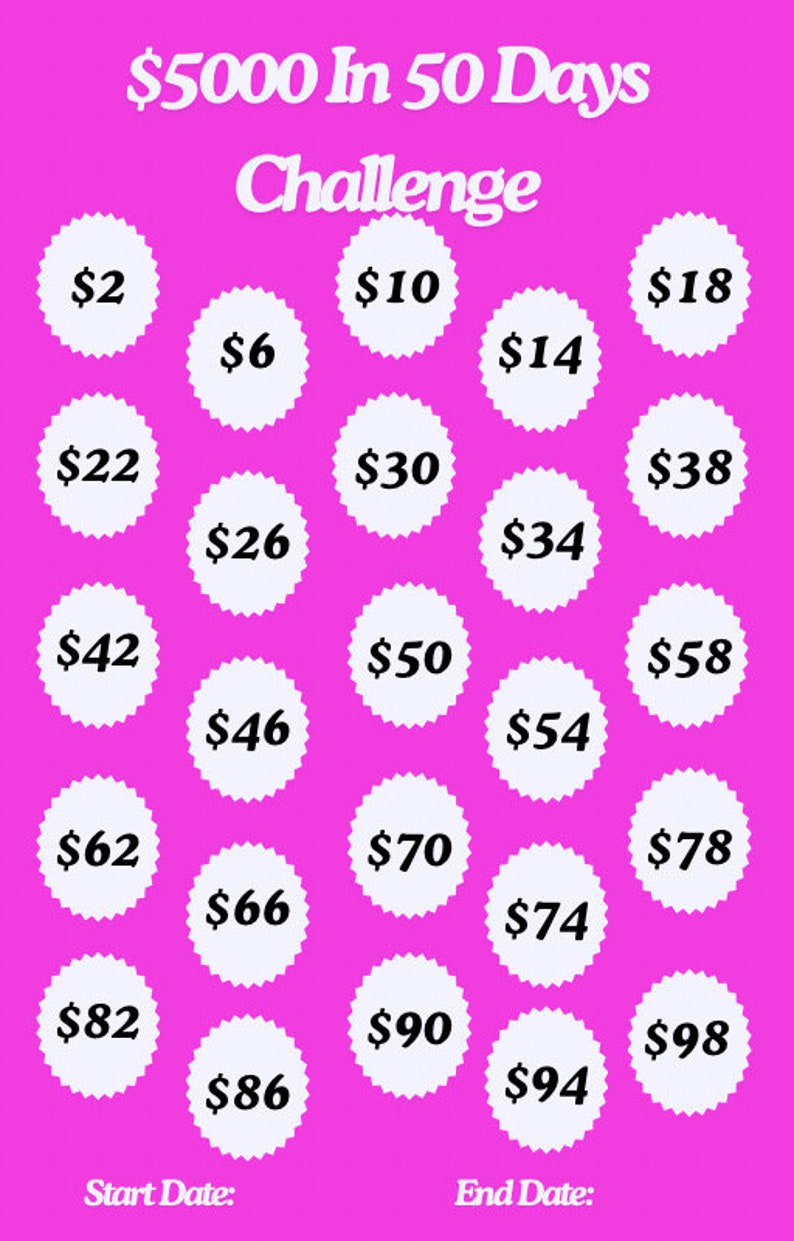 5K in 50 Days: Crush Your Savings Goals! Vacation Fund Tracker ...