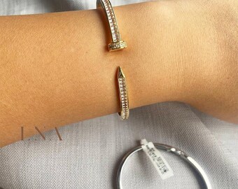 18k Yellow Gold Cartier JUSTE Un Clou DIAMOND Nail Bangle BRACELET Small Model Size 16 Etsy