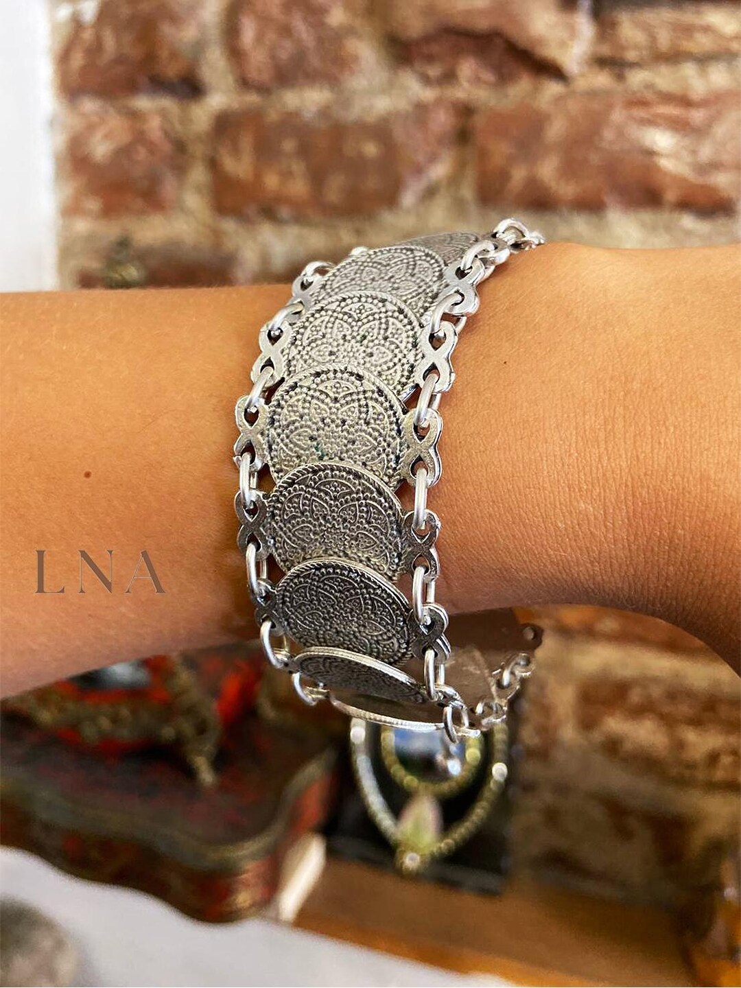 Vintage Sterling Silver Double Hoop Link Chain Bracelet • Vintage ...