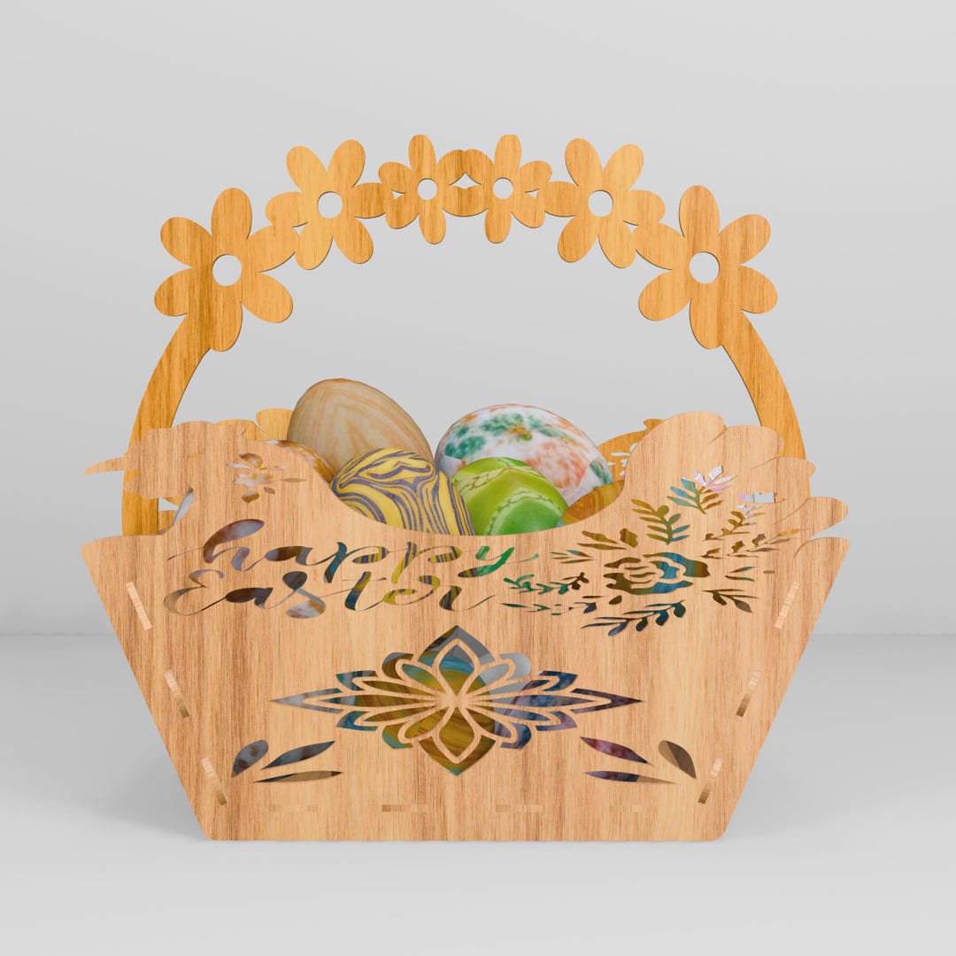 Decorative Laser Cut Wooden Easter Basket, Wooden Easter Basket Laser ...