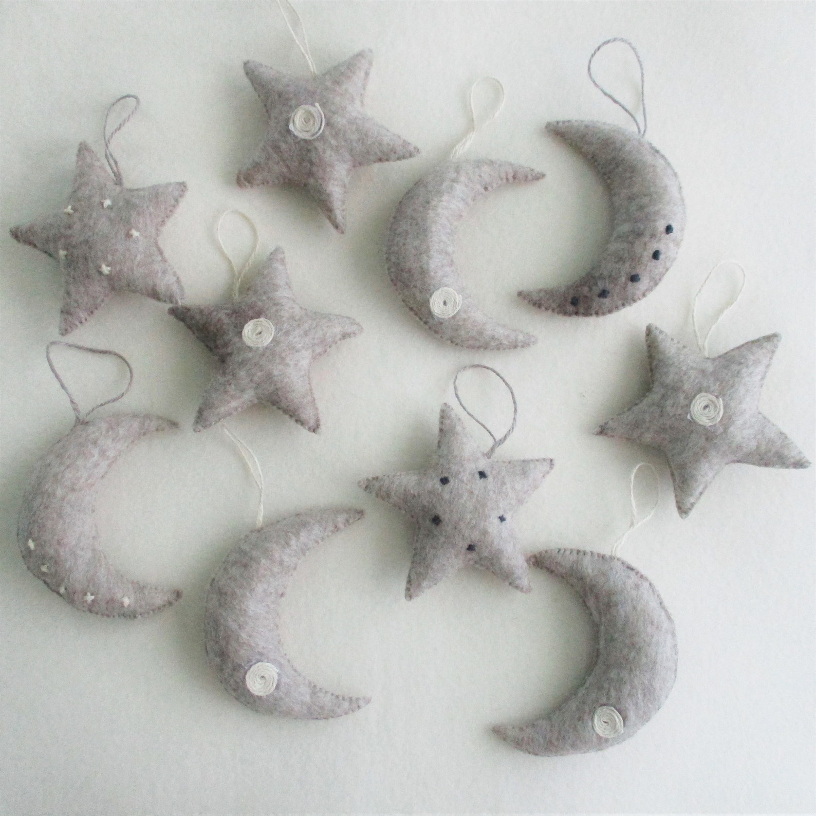 10 Felted Christmas Decorations Gray Large - Etsy