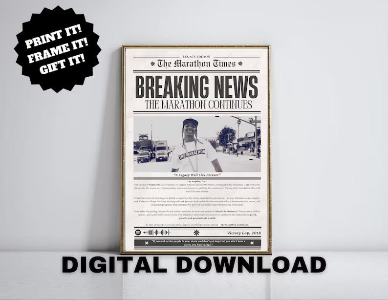 Nipsey Hussle Digital Poster|the Marathon Continues Printable Art|hip ...