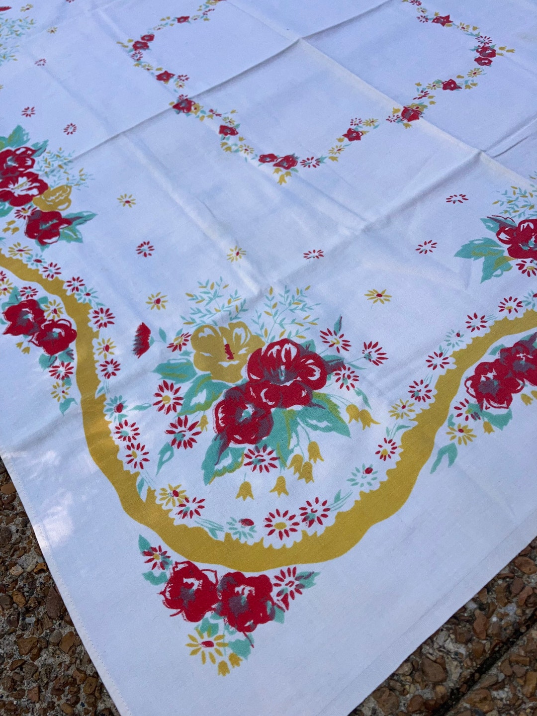 Retro Fun 1960s Square 50 Tablecloth Vintage Cotton Tablecloths MCM ...