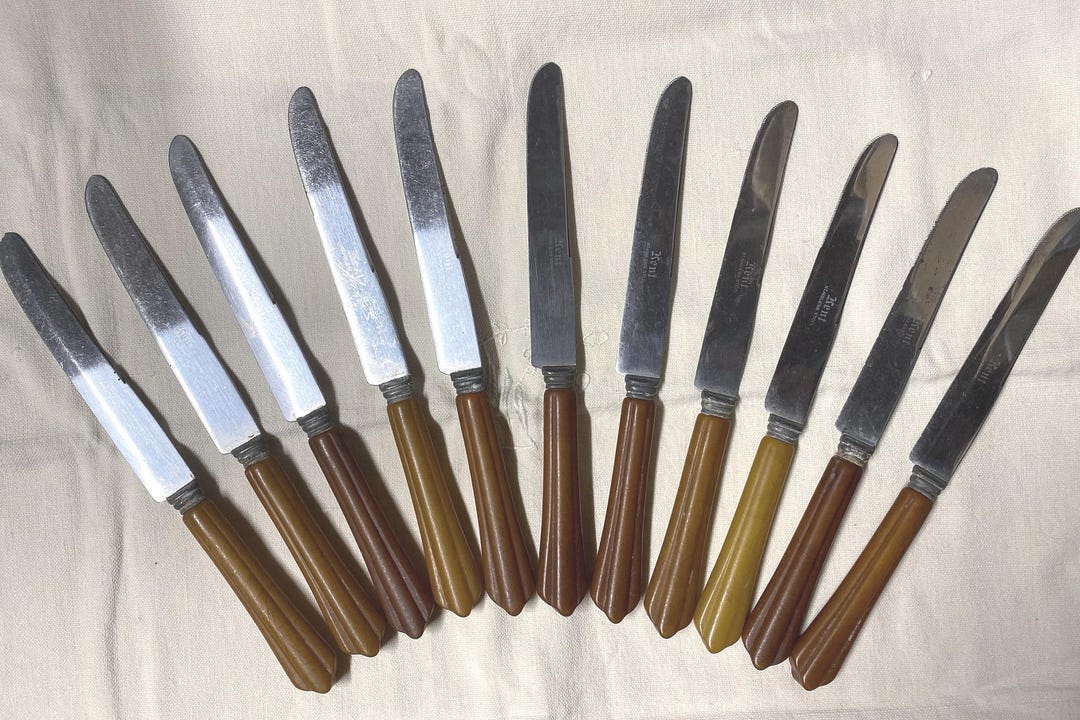 11 Kent French Bakelite Knife Set~ Stainless Steel Knives, Butterscotch ...