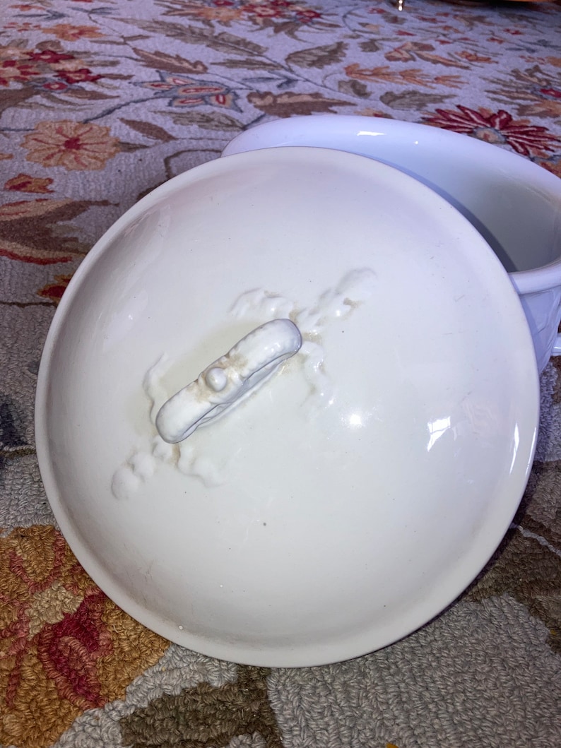 Large Antique White Ironstone Chamber Pot Embossed Slop Pot Farmhouse ...