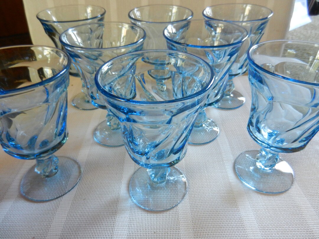 Set of 8 Vintage Fostoria Light Blue Jamestown 6 Tall Swirl Wine ...