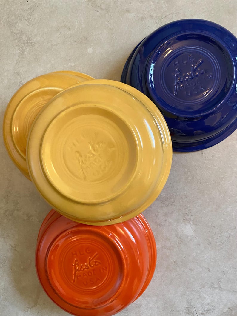 Vintage HLC Fiestaware Bowls: 1950s Cobalt Blue, Yellow, Orange Set - Etsy