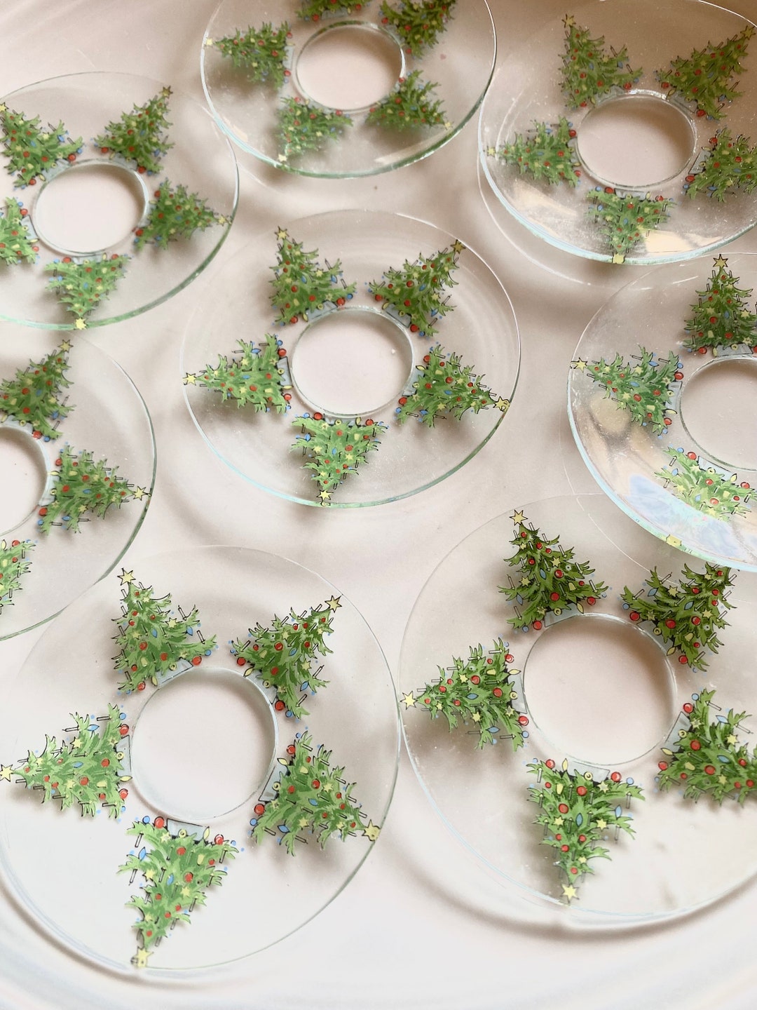 Vintage Set of 8 Clear Glass Bobeches Candle Rings Wax Drip Catchers ...