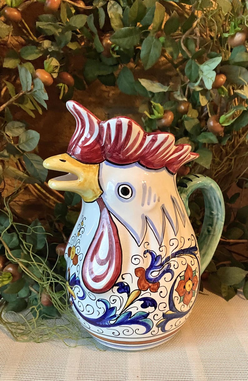 Deruta for Neiman Marcus Spouted Rooster Water Pitcher~ Vintage Italian ...