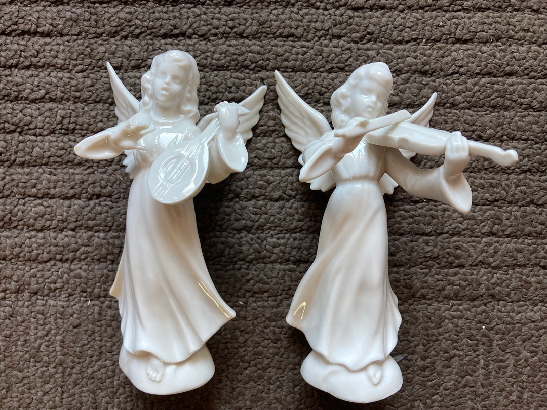 DRESDEN Porcelain Winged Angel Statues~ Vintage Fine Porcelain White ...
