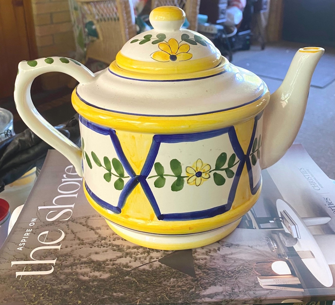 French Country Teapot~ Portugal, Casa Fina Pottery ~ Yellow, Blue ...