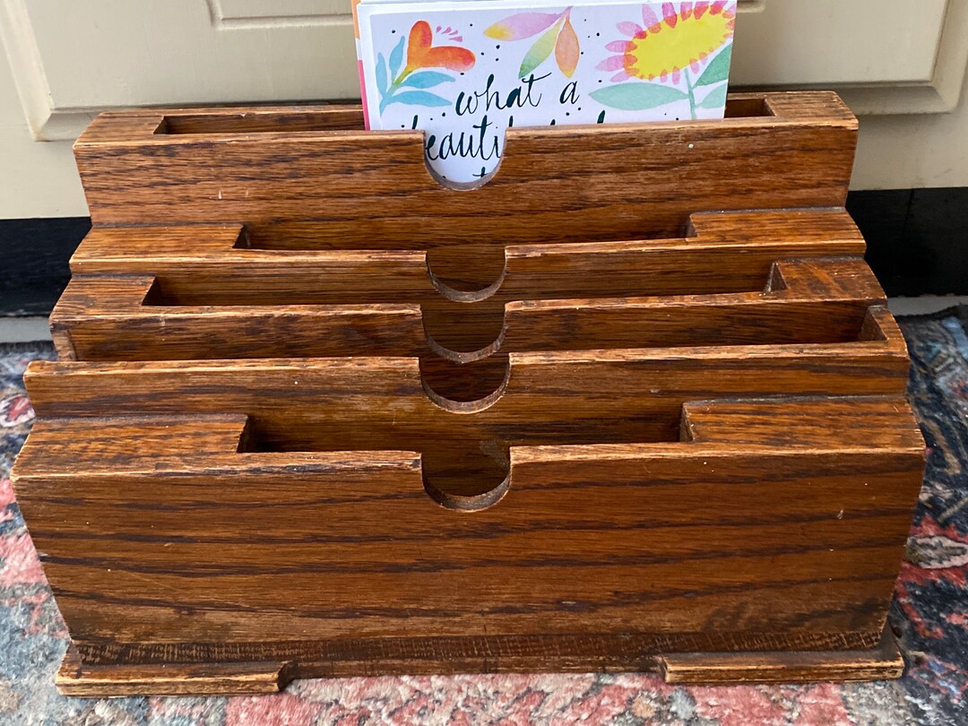 Oak 5 Tier Desk Organizer, 1940s Wood Letter Caddy~ Tiered Industrial ...