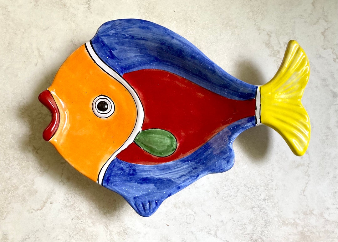11” Inch NINO PARRUCCA Fish Platter~ Hand Painted Whimsical Fish Wall ...