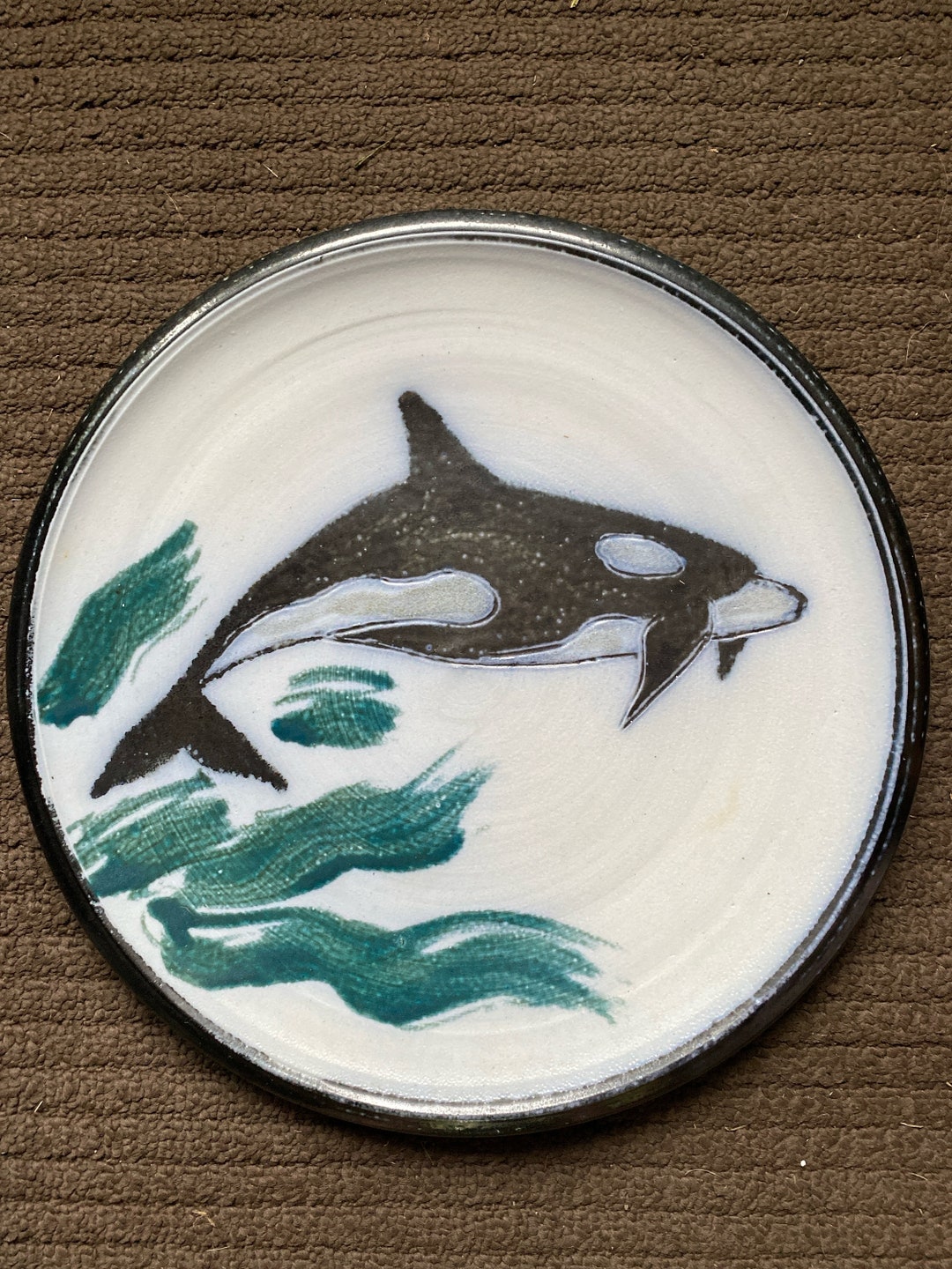 Dan Barnett Orca Whale Pottery Plate Vintage Salt Fired Glaze Display ...