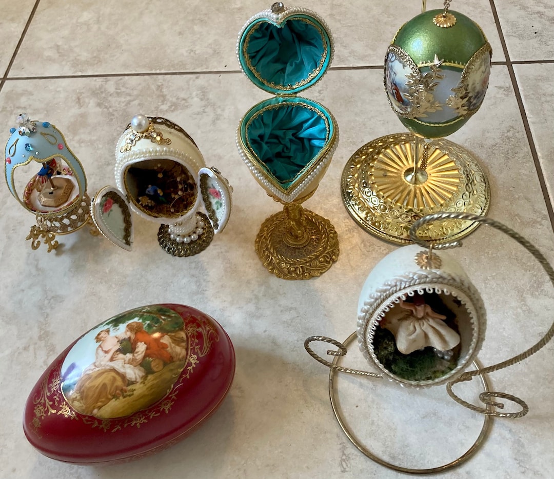 Lot of 6 Antique Eggs~ Custom Easter Display With Hand Cut Open Work ...