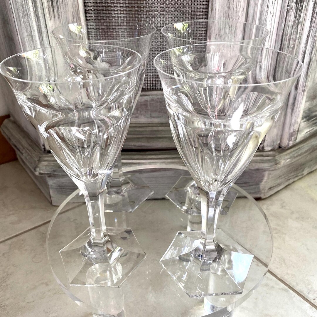 4 Elegant MOSER Crystal White Wine Glasses~ Pattern Pope~ Blown Glass ...