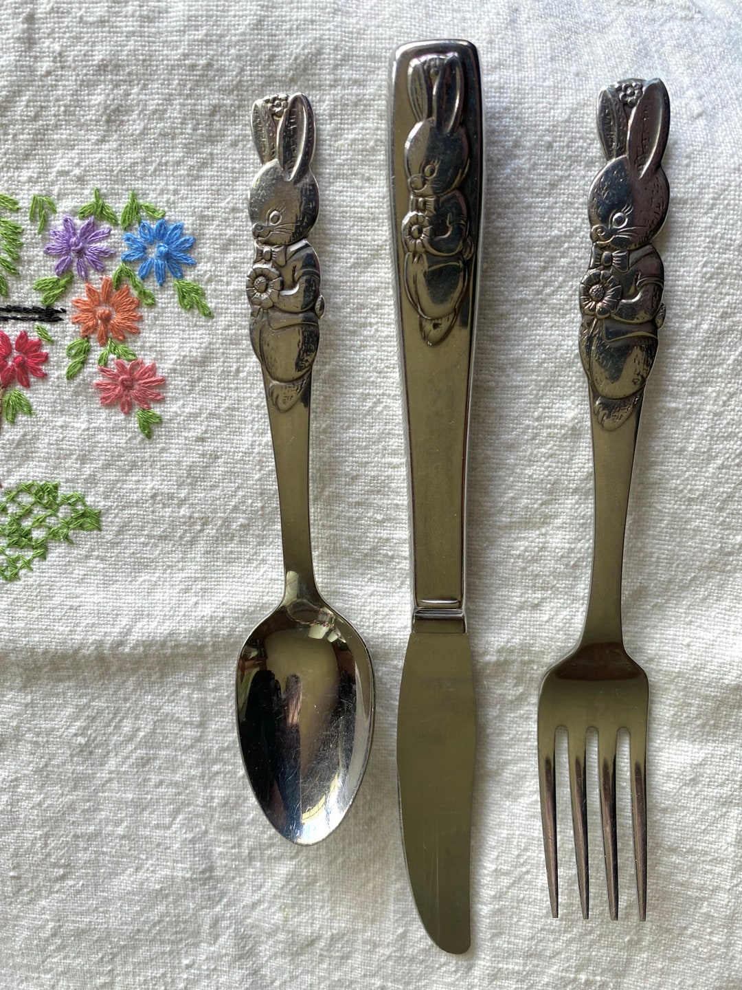 Easter Bunny Peter Rabbit Stainless by ONEIDA SILVER Knife, Fork and ...