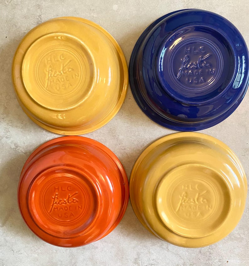 Vintage HLC Fiestaware Bowls: 1950s Cobalt Blue, Yellow, Orange Set - Etsy