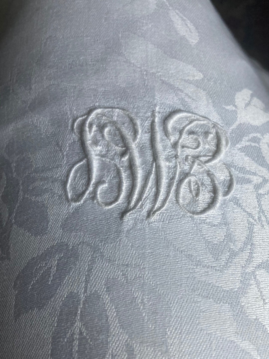 5 Antique White on White Fine Damask Napkins, Triple Monogram BWB ...