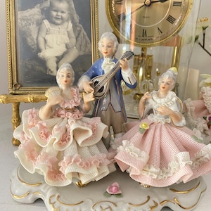 Capodimonte Porcelain Lace Lady Victorian Figurines Courting by Parlor ...