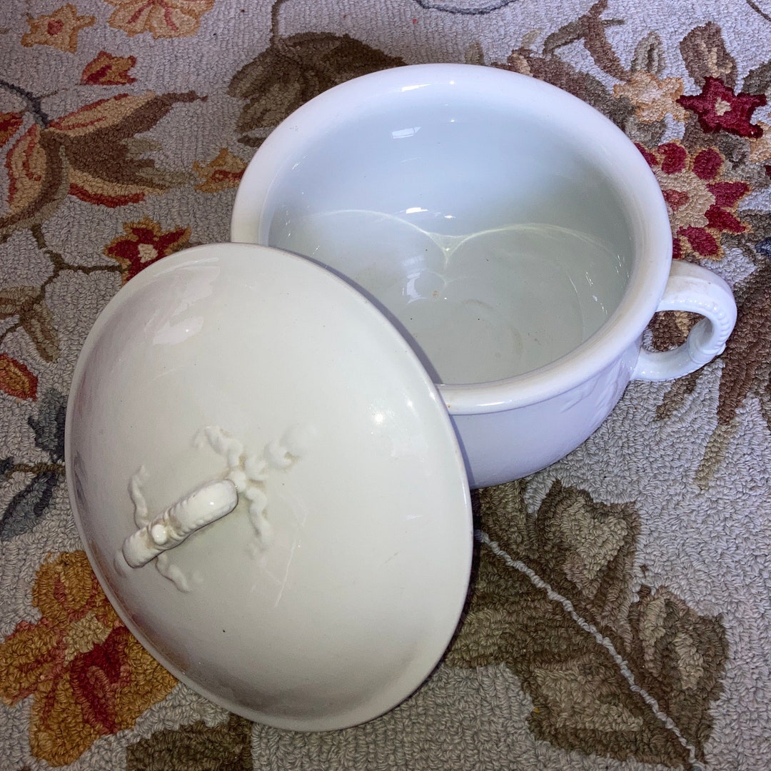 Large Antique White Ironstone Chamber Pot ~ Embossed Slop Pot ...