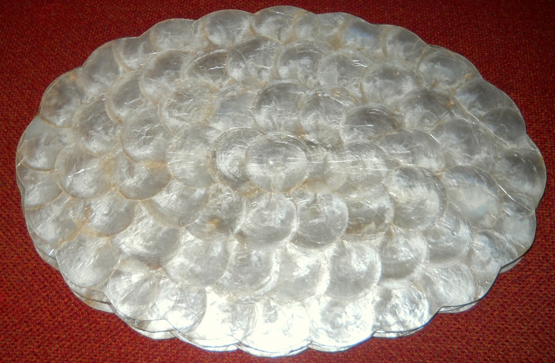 4 Capiz Shell Scalloped Medallion Placemats - Vintage Set of 4 Cork ...