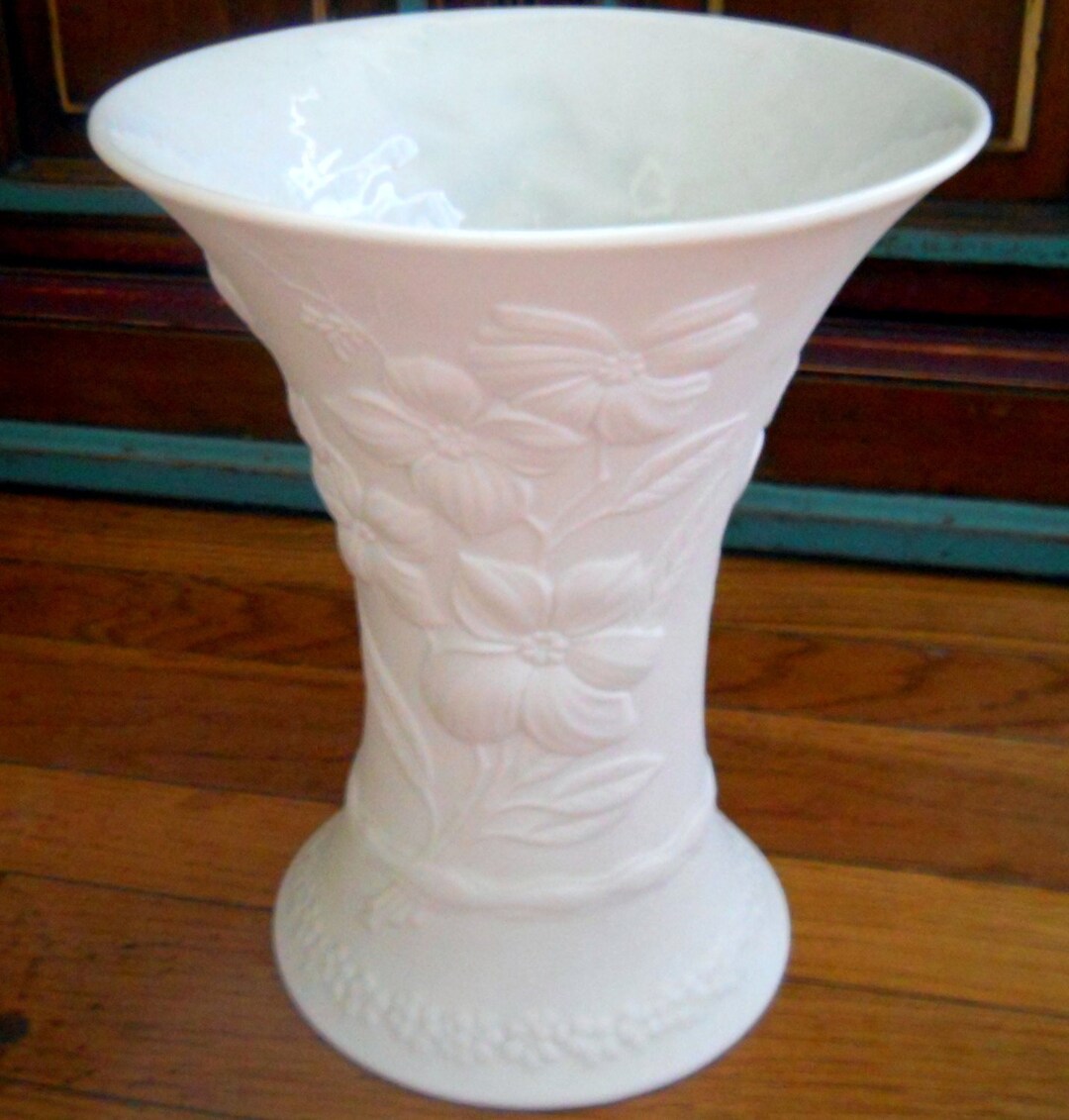 Beautiful Tall White German Bisque Vintage Embossed Dogwood Vase ...