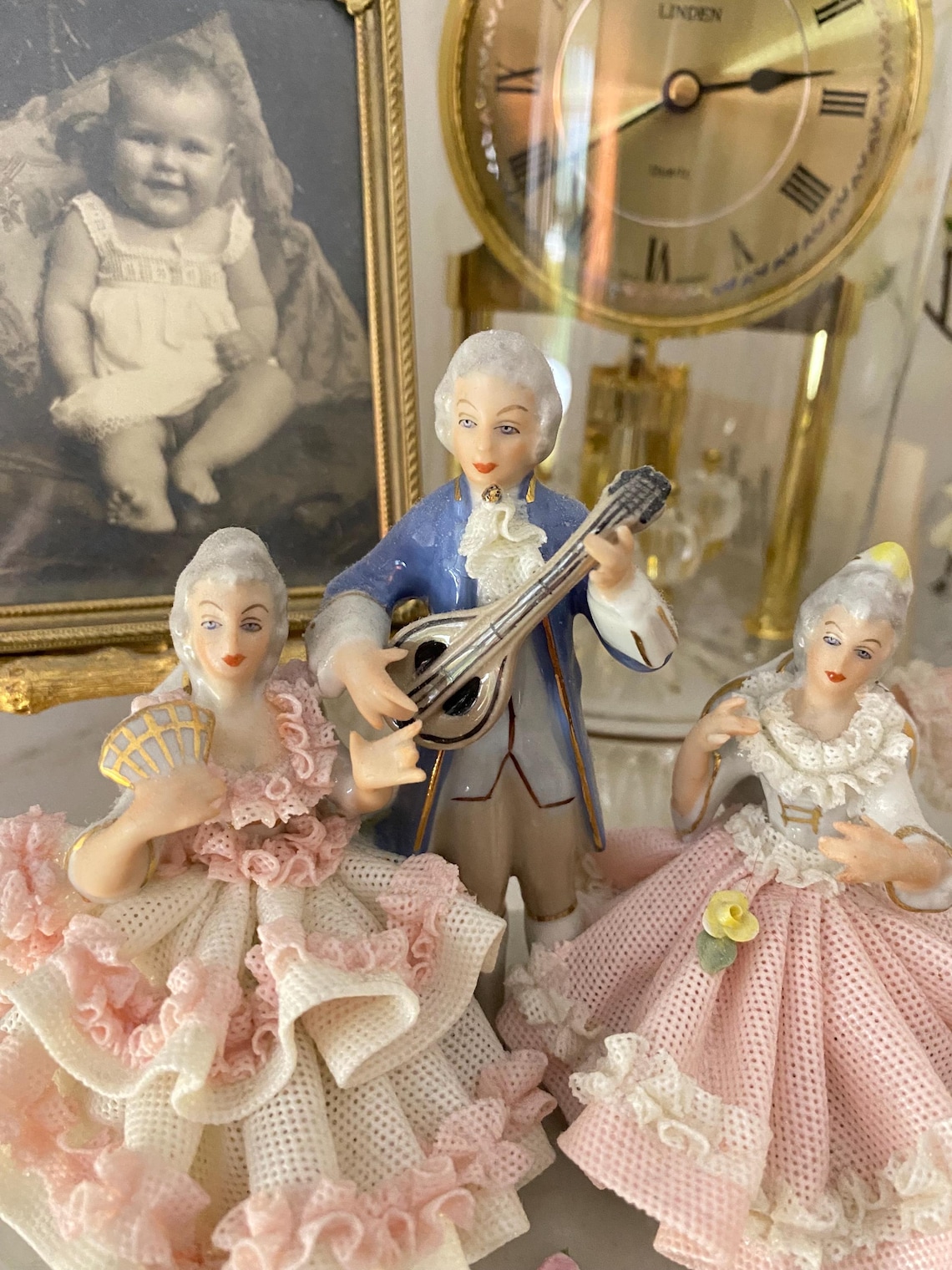 Capodimonte Porcelain Lace Lady Victorian Figurines Courting by Parlor ...