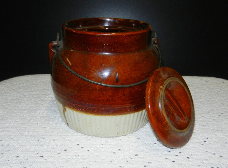 Sale Antique Stoneware Bean Crock Baked Bean Pot Covered - Etsy