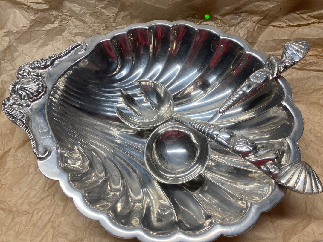 Vintage Clam Silver Bowl~ Shiny Sea Shell Serving Bowl ~ XL Serving ...