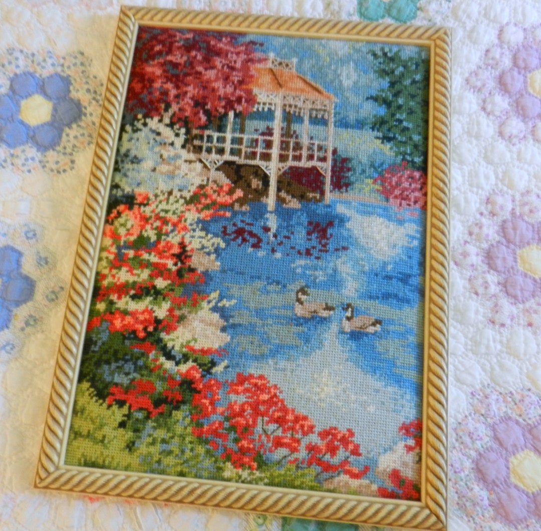 Vintage Needlepoint Landscape Wall Hanging~ Beautifully Done Needle ...