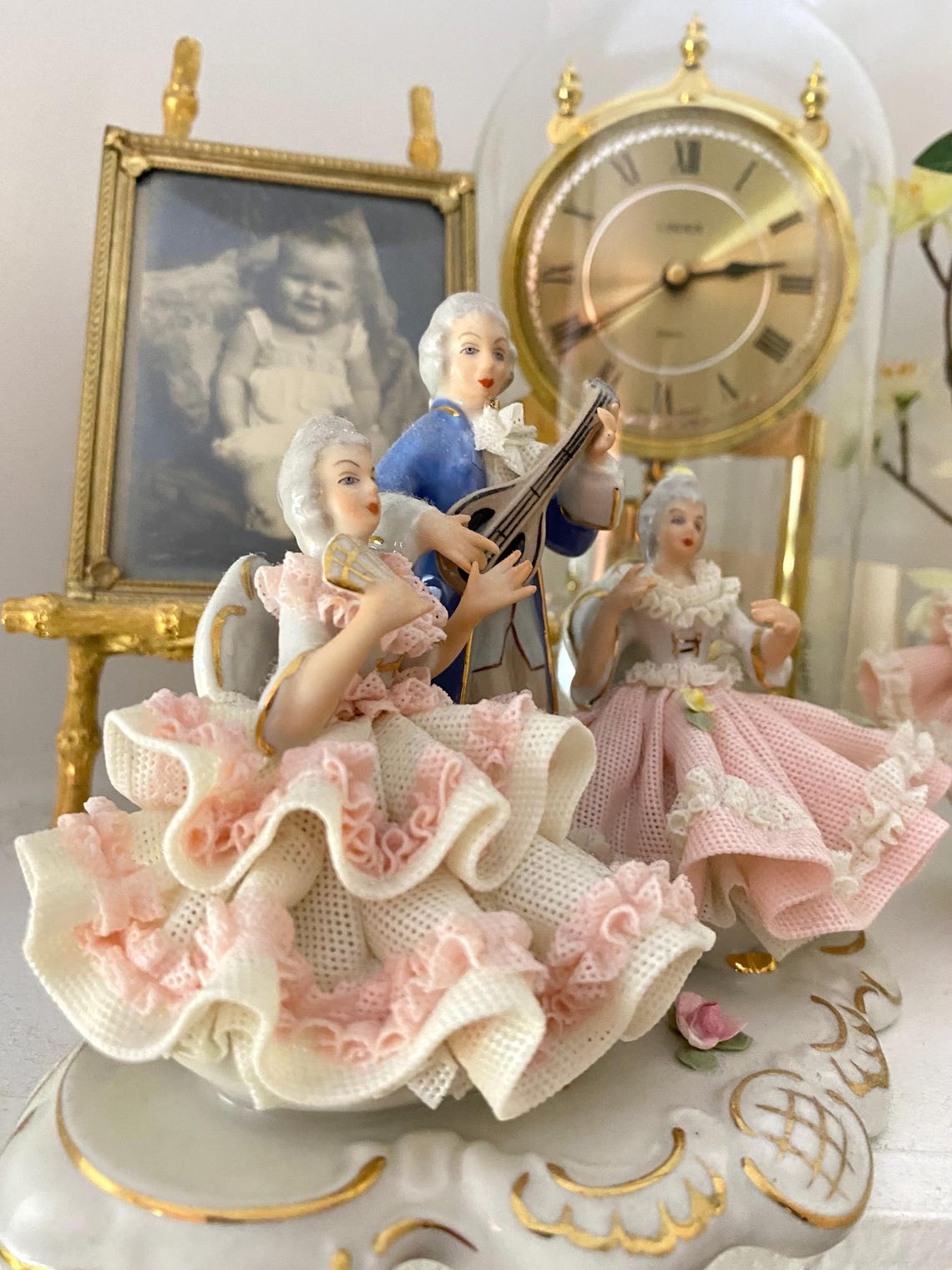 Capodimonte Porcelain Lace Lady Victorian Figurines Courting by Parlor ...