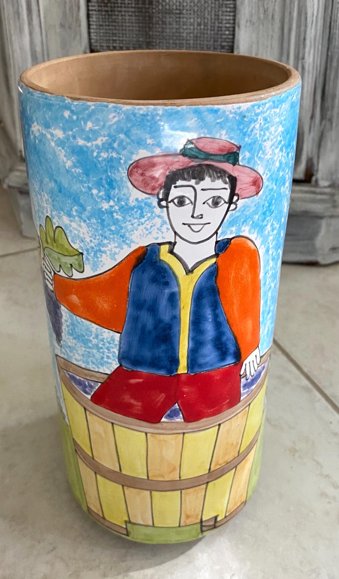 Nino Parrucca Hand Painted Italian Pottery Wine Cooler Champagne Bucket ...