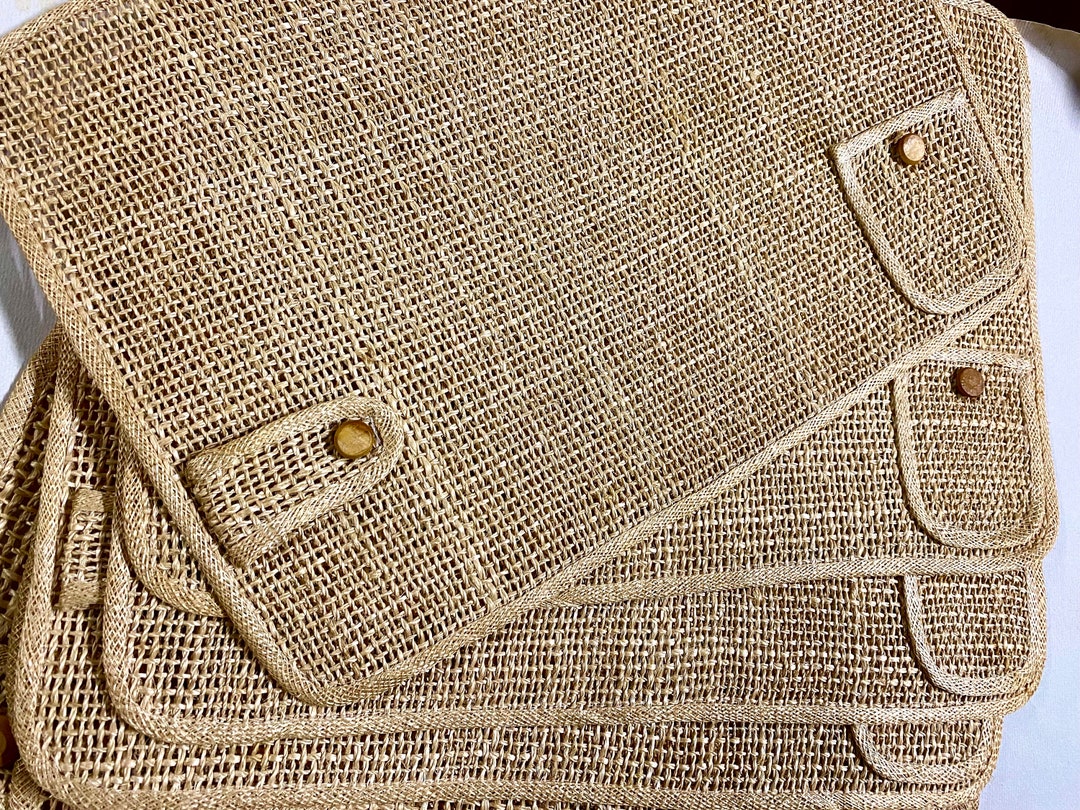 12 Placemats Abaca Woven Natural Fiber, With Napkin Pocket Untensil ...