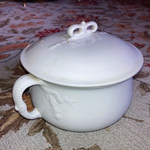 Large Antique White Ironstone Chamber Pot ~ Embossed Slop Pot ...